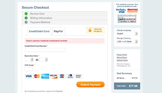 About Failed Payment When Make an Order – Geekworm