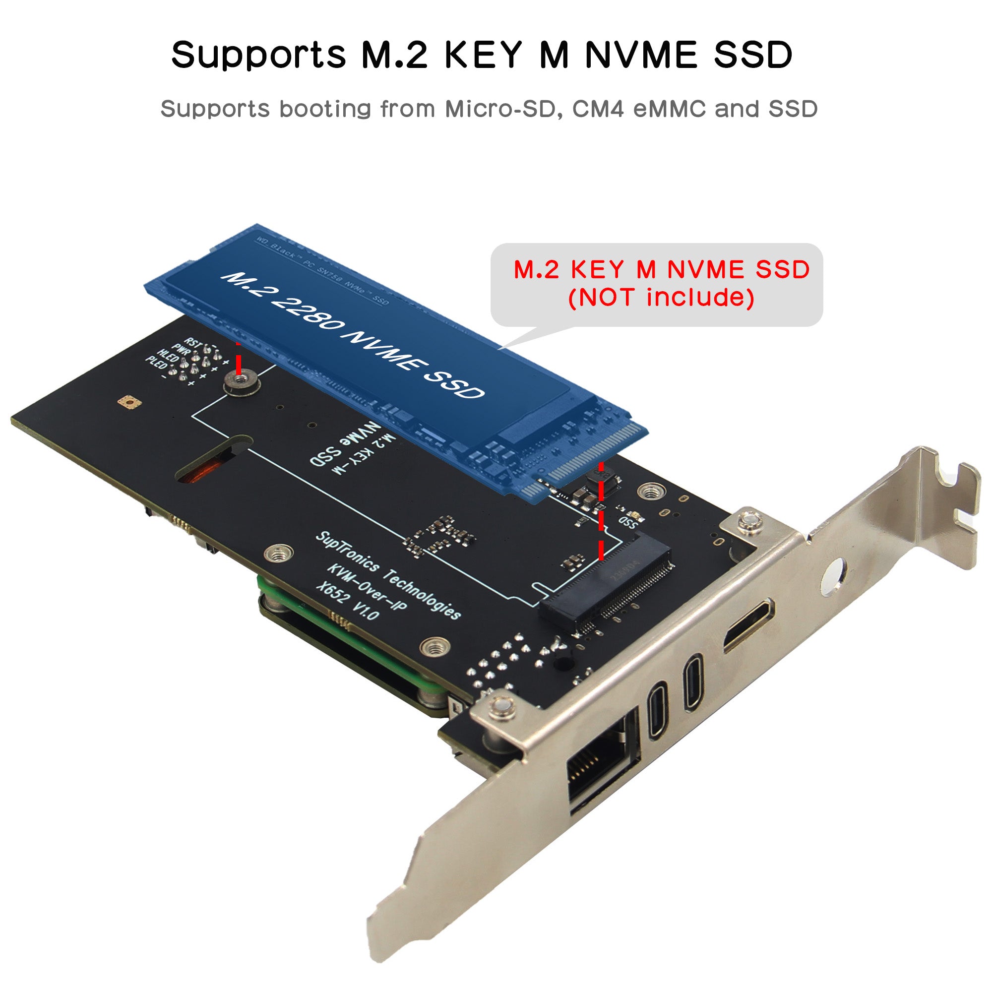 Geekworm X652 V1.0 Open Source KVM Over IP Kit PCIe Version NVMe SSD S