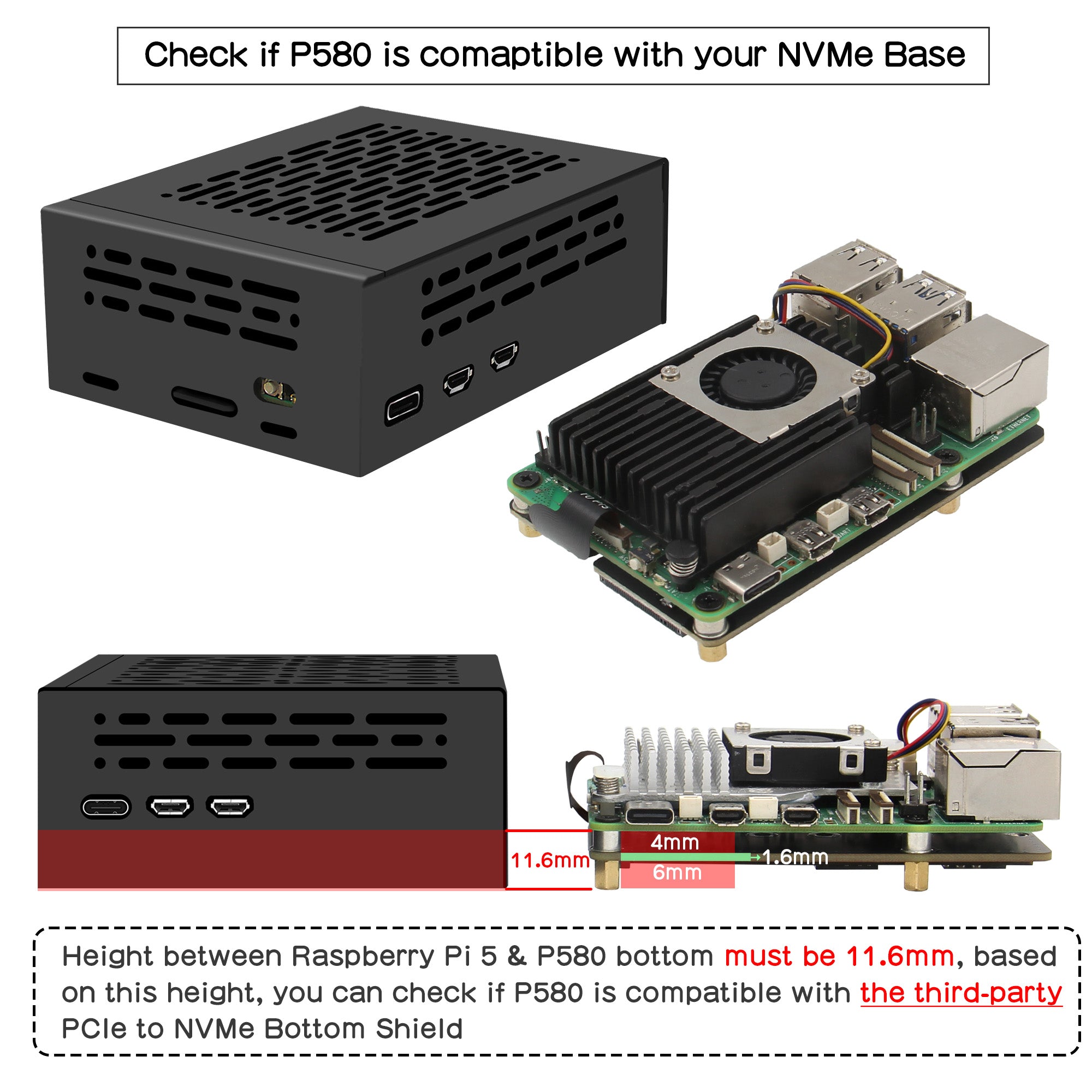 Geekworm P580 Raspberry Pi 5 PCIe Metal case Compatible with X1002 Onl