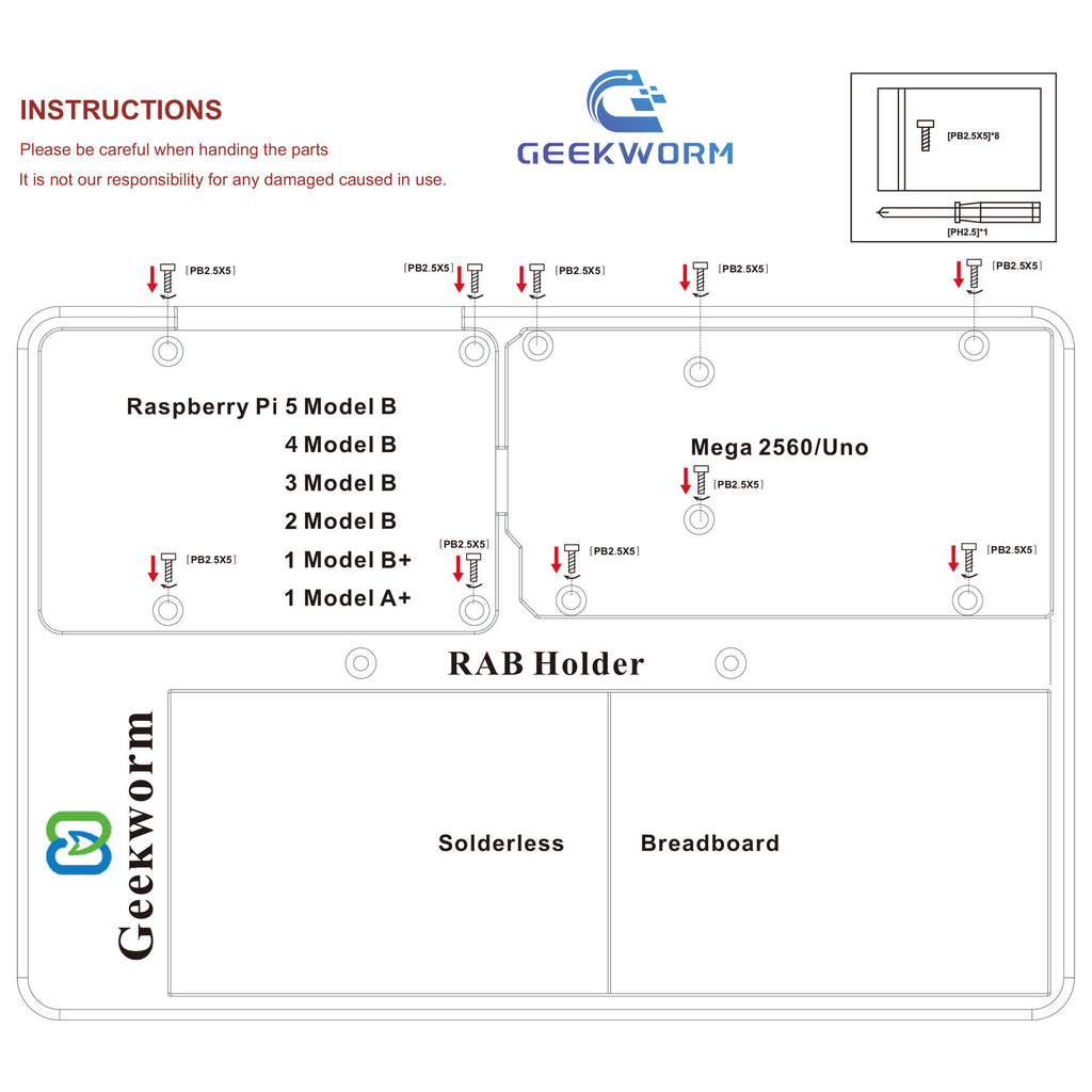 Raspberry Pi 3 B+ RAB Holder Breadboard ABS Case Education Platform – Geekworm
