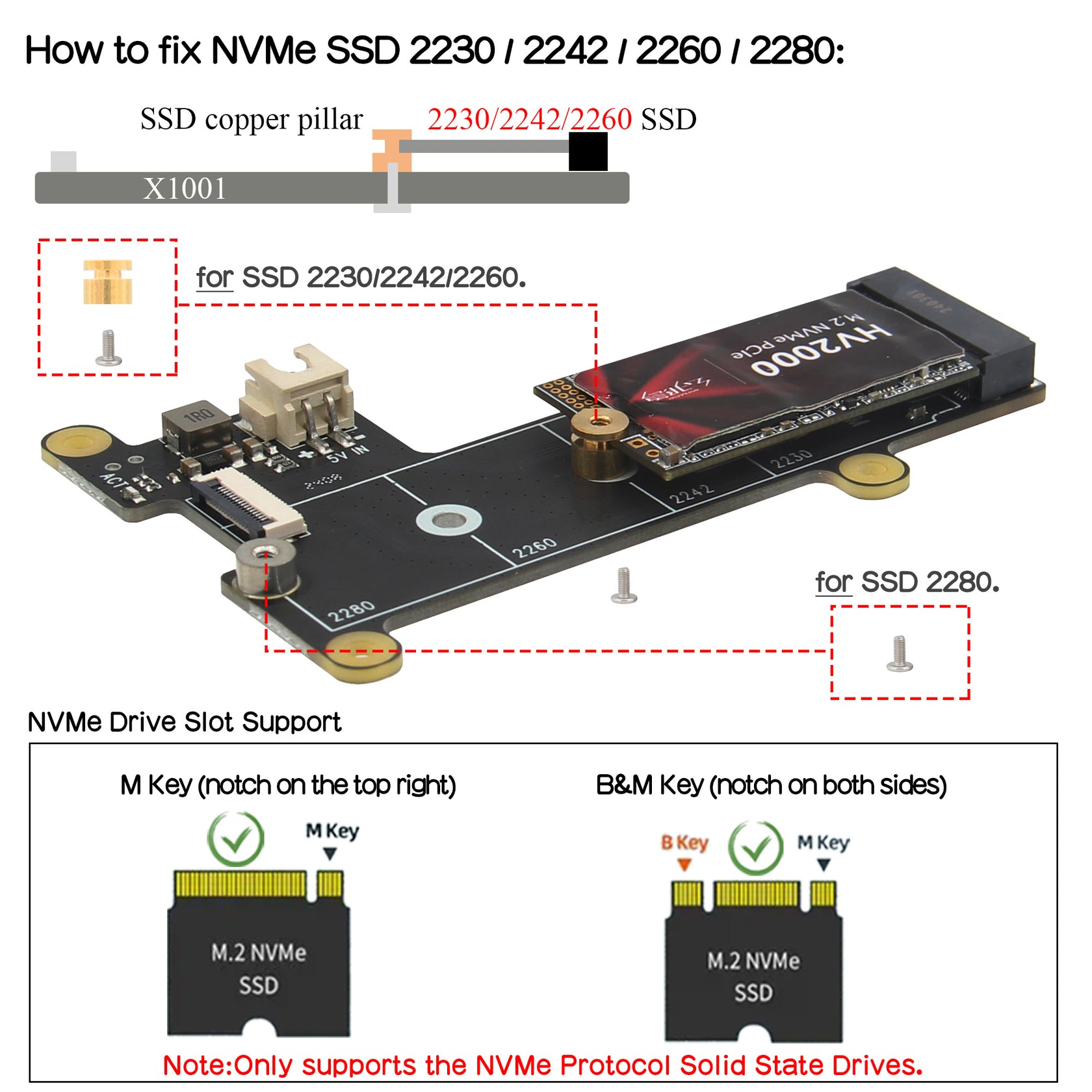 Geekworm X1001 PCIe to M.2 Key-M NVMe SSD PIP TOP for Raspberry Pi 5
