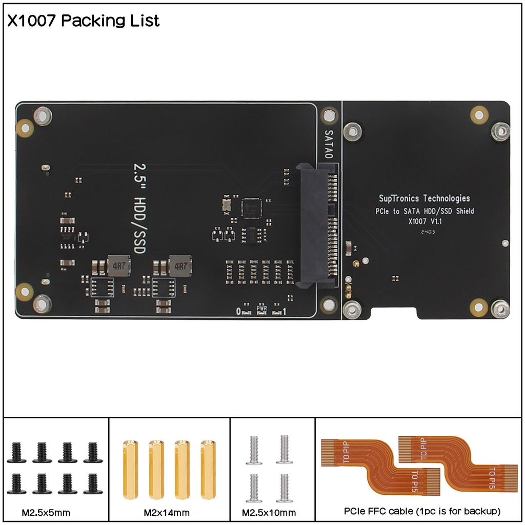 Geekworm X1007 PCIe to Dual 2.5" SATA HDD/SSD Shield for Raspberry Pi