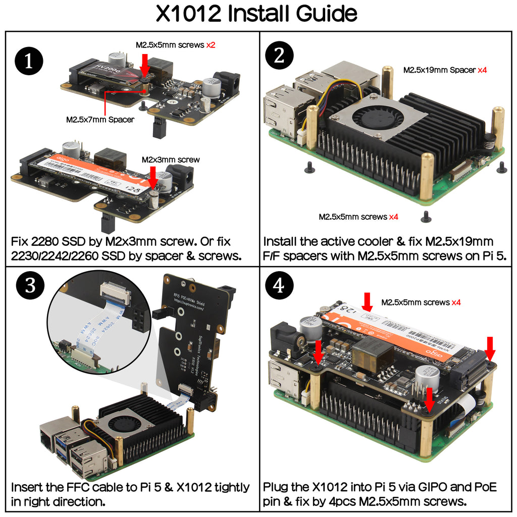 Geekworm X1012 PCIe to NVMe+POE Shield for Raspberry Pi 5