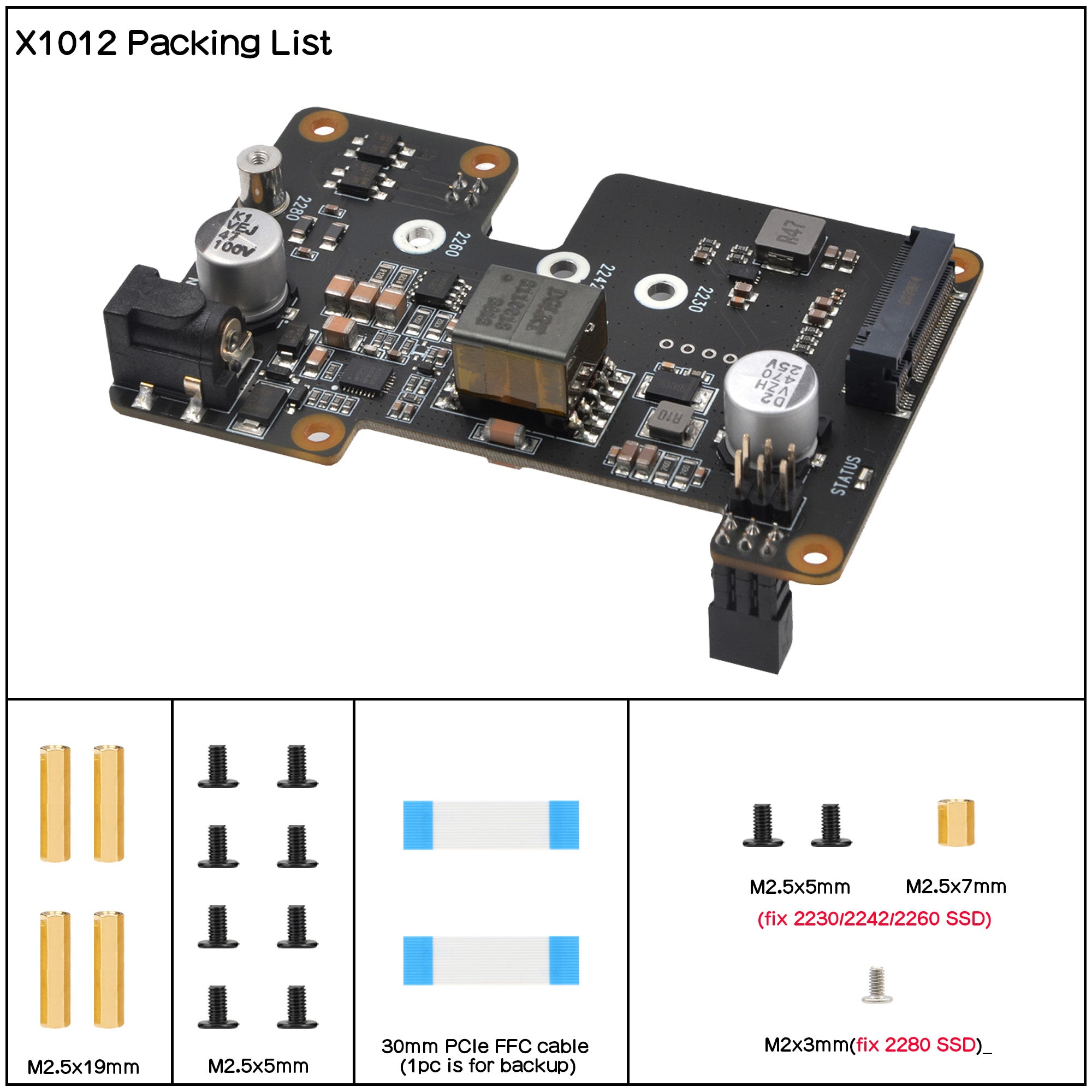 Geekworm X1012 PCIe to NVMe+POE Shield for Raspberry Pi 5