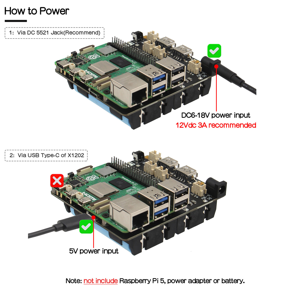 Geekworm X1202 4-Cell 18650 5.1V 5A UPS HAT for Raspberry Pi 5 Series