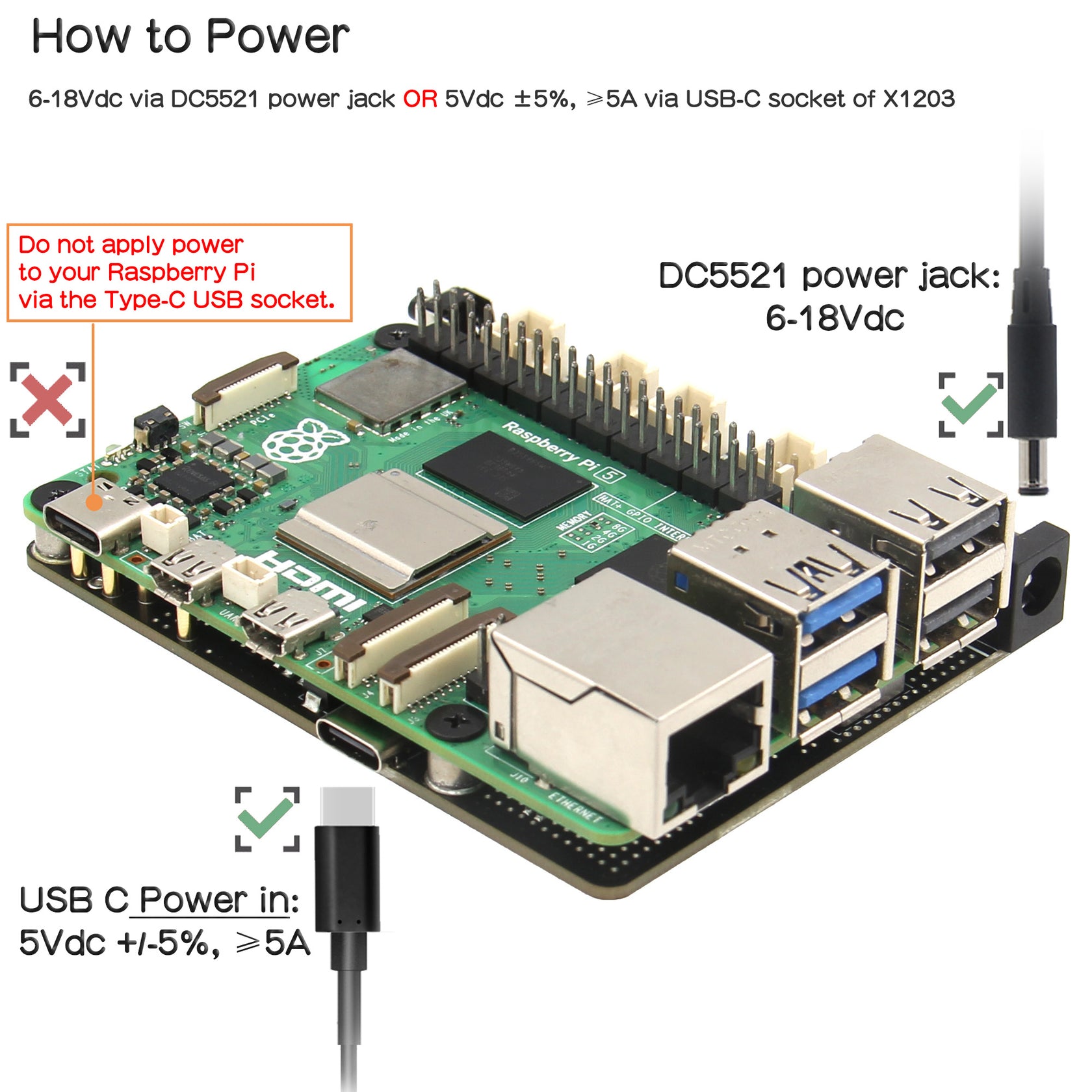 Geekworm X1203 5.1V 5A UPS Shield for Raspberry Pi 5 Series
