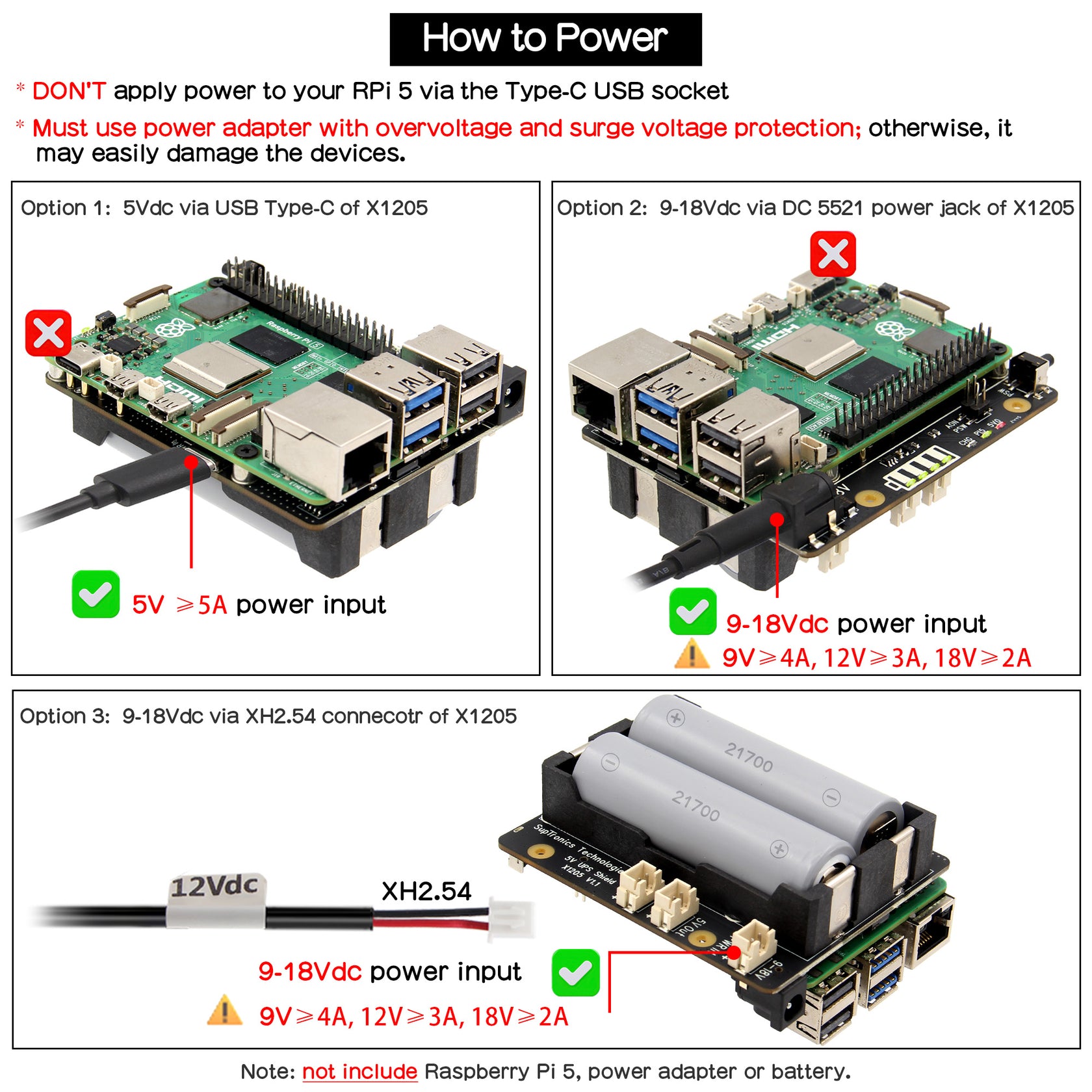 Geekworm X1205 2-Cell 21700 5.1V 6A UPS HAT for Raspberry Pi 5 Series