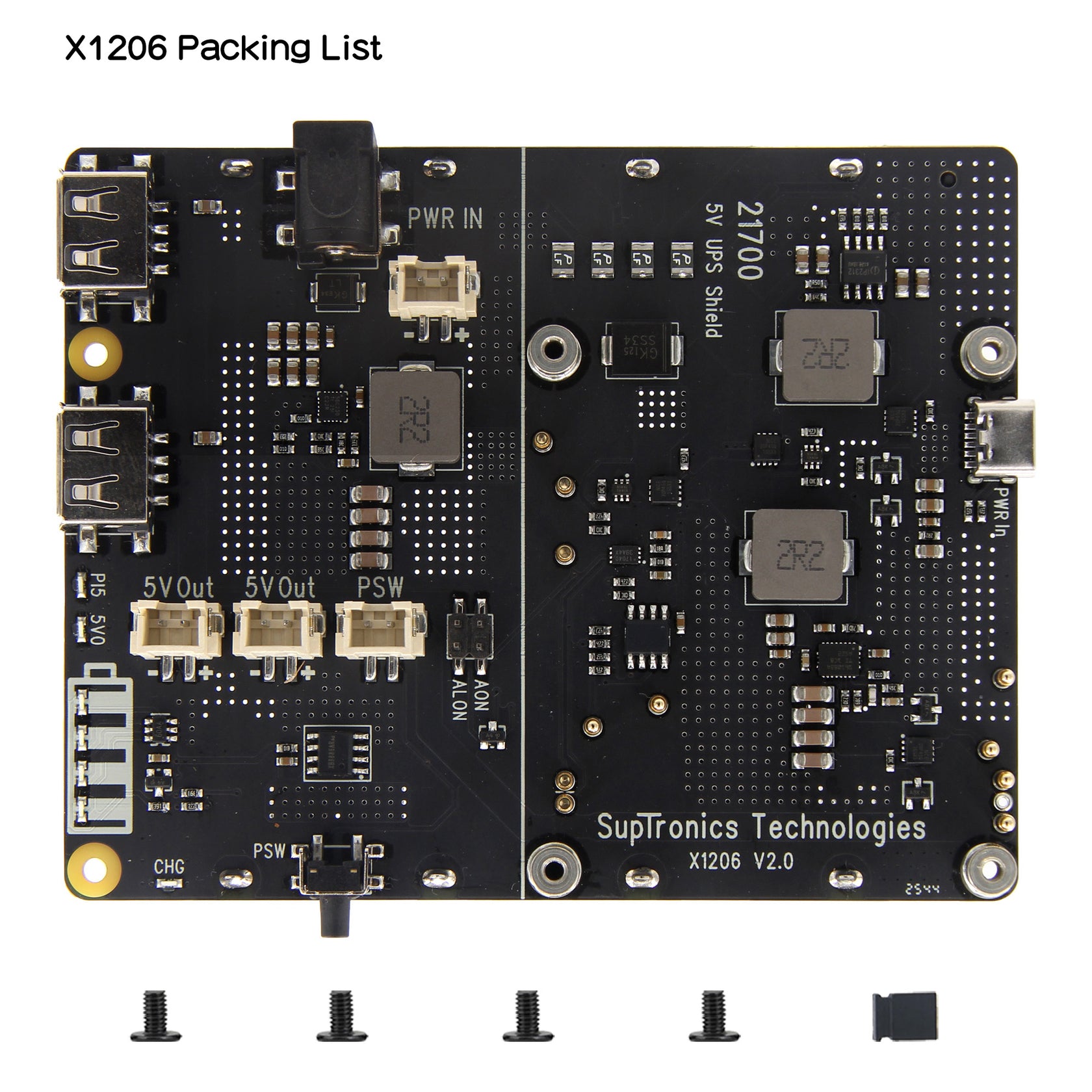 Geekworm X1206 4-Cell 21700 5.1V 6A UPS HAT for Raspberry Pi 5 Series
