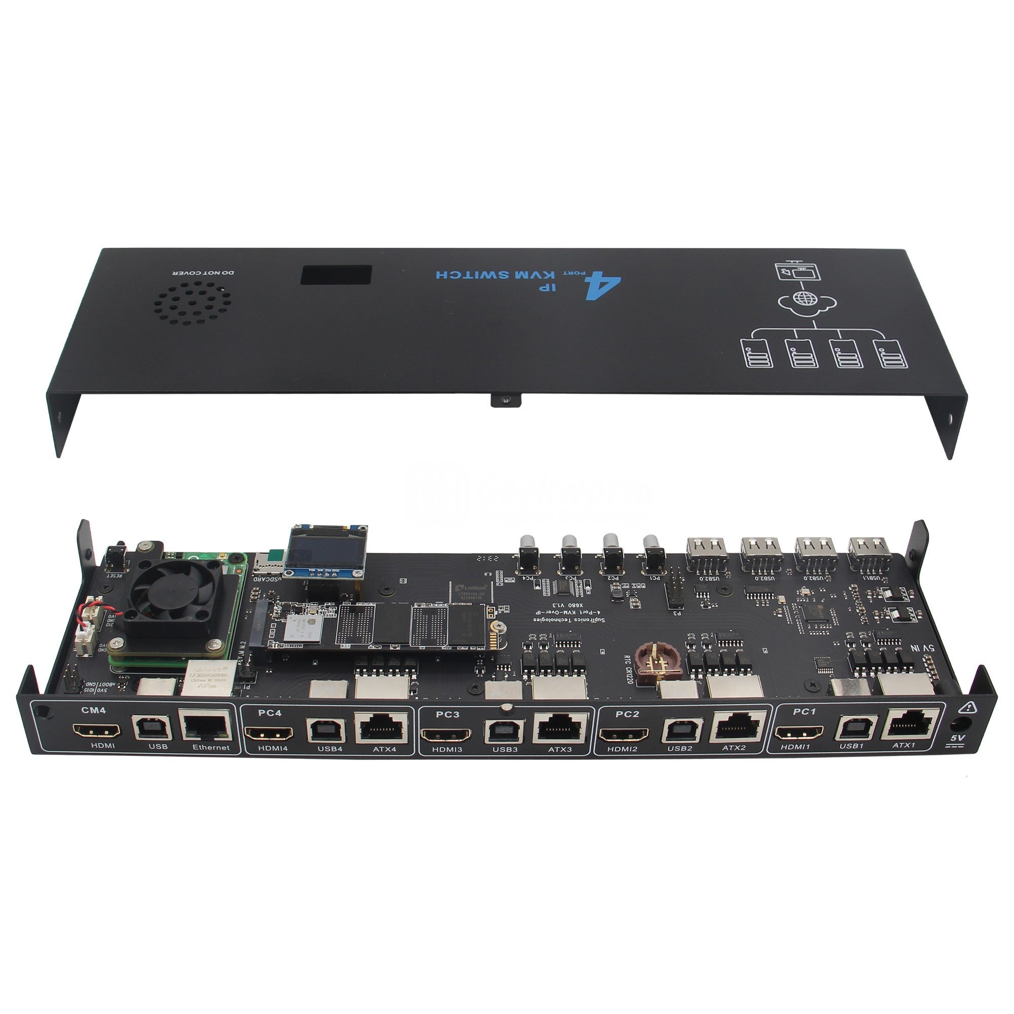 Geekworm X680 4 Port Ip Kvm Switch For Raspberry Pi Compute Module 4c