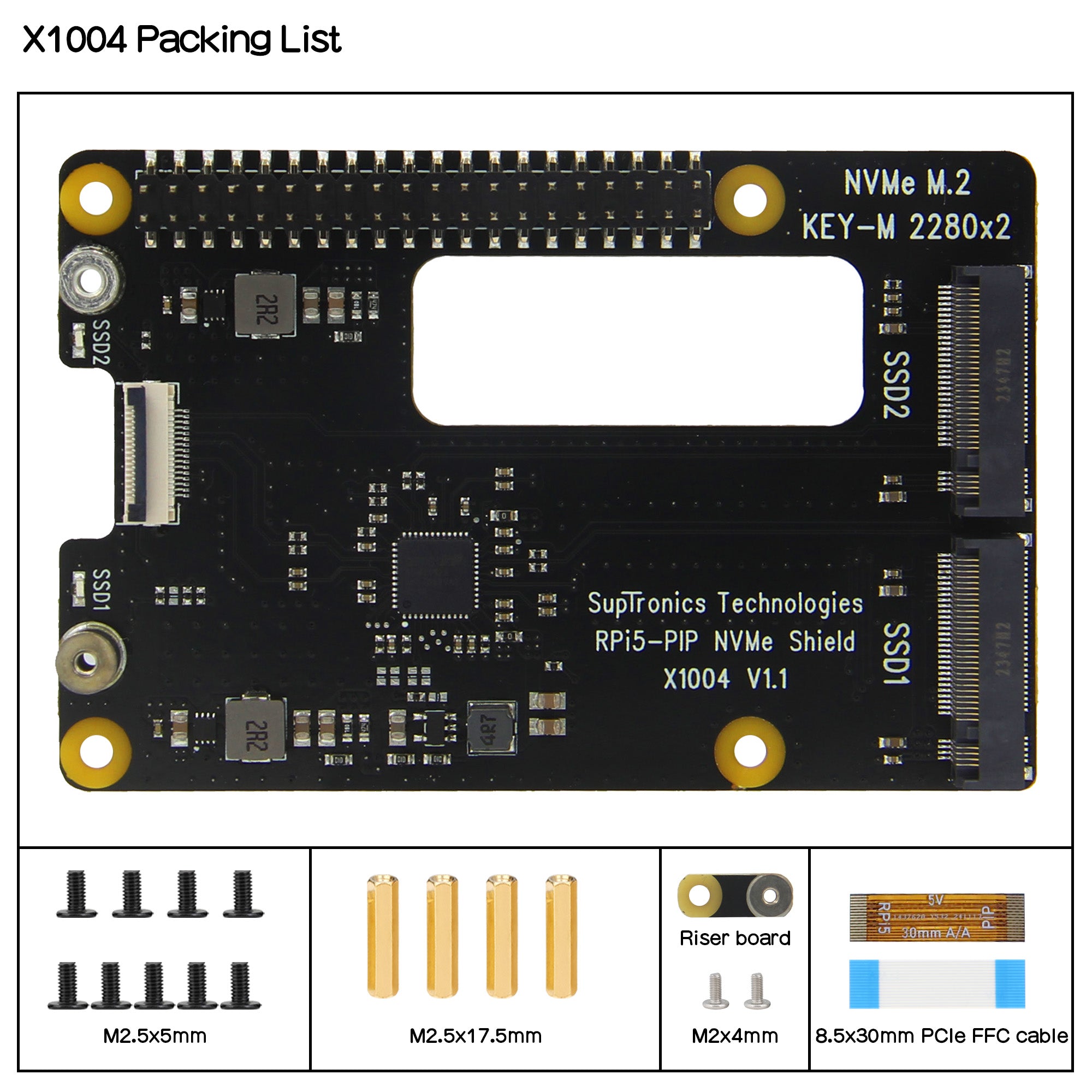 Geekworm X1004 PCIe to Dual 2280 NVMe SSD shield for Raspberry Pi 5(NO