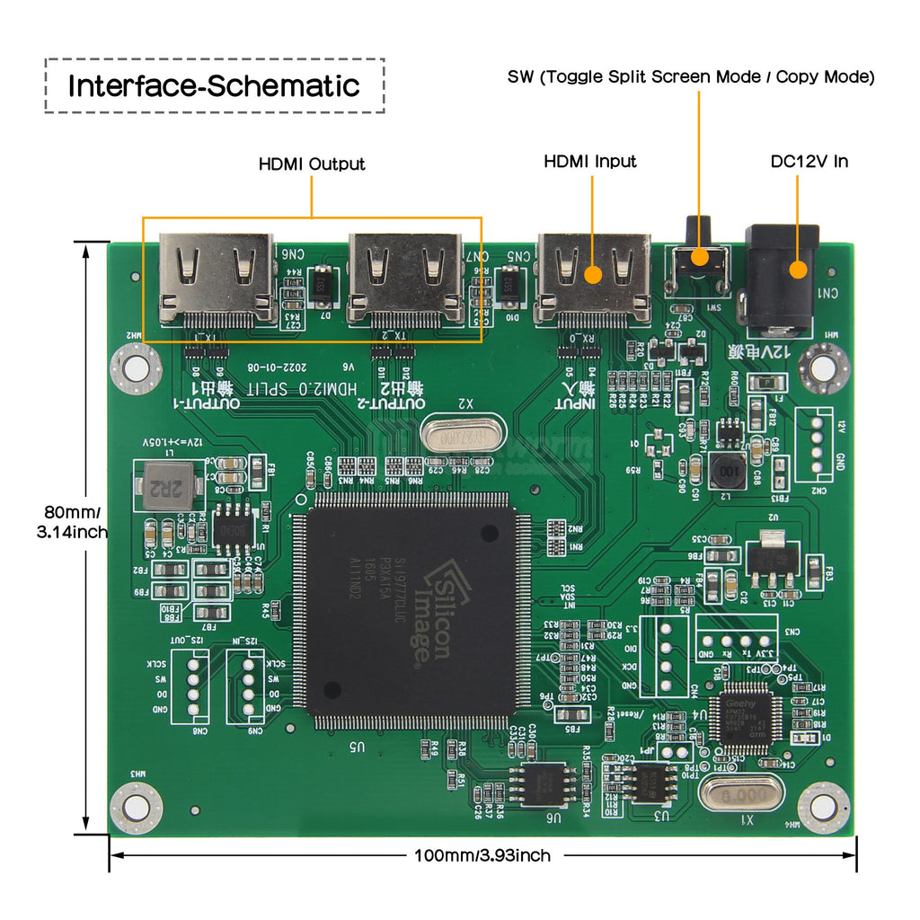 4K HDMI Screen Splitter 1 in 2 Out for Dual Monitors Duplicate/Left an ...