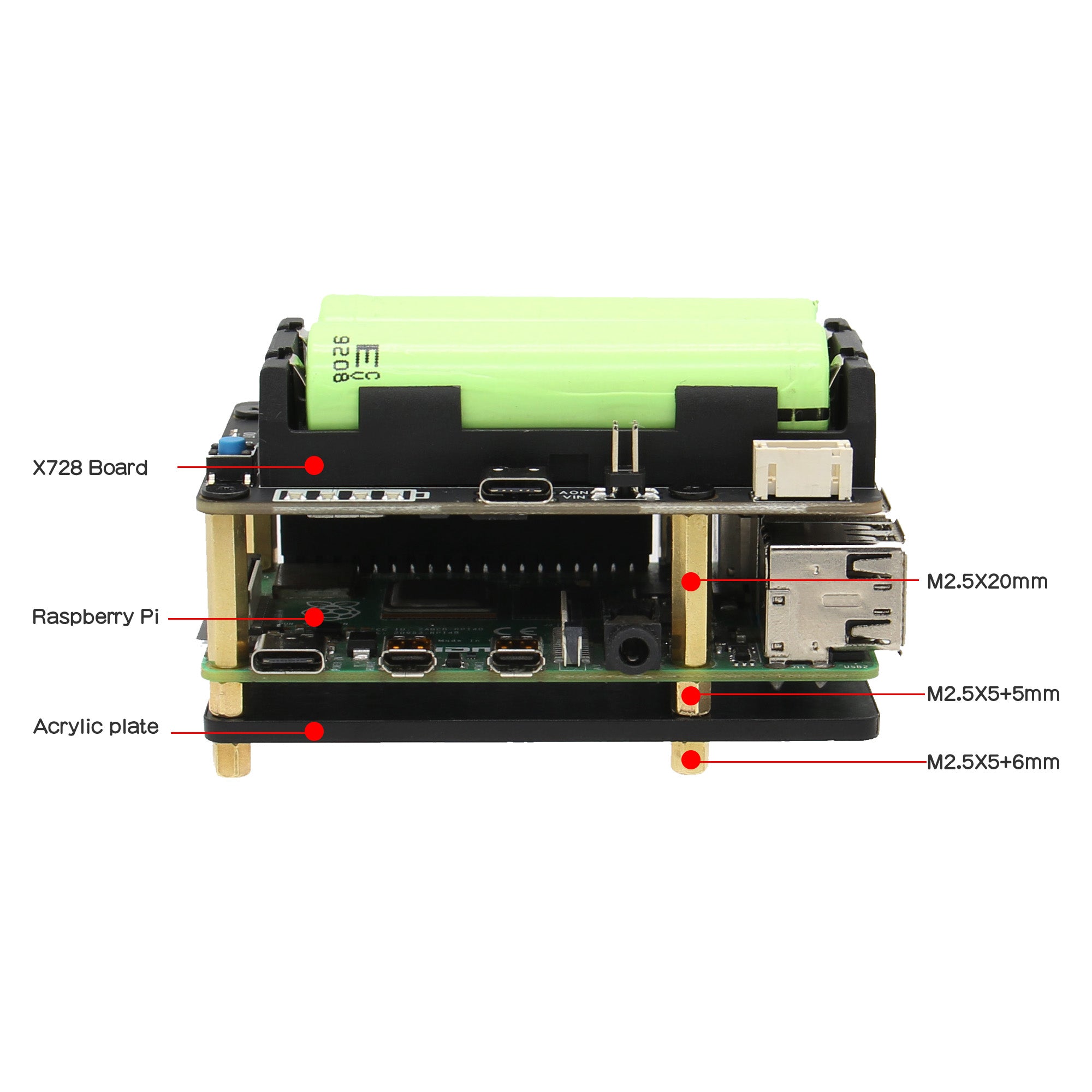 Raspberry Pi X728 (Max 5.1V 8A) 18650 UPS & Power Management Board – Geekworm