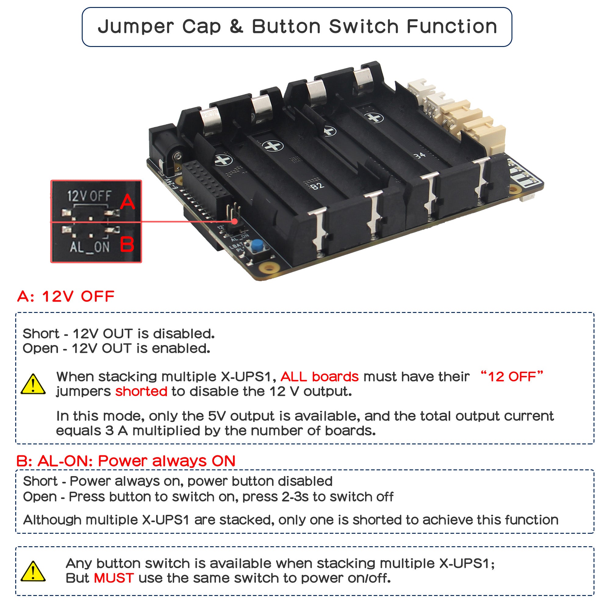 Geekworm X-UPS1 12V/5V Dual Output Universal SBC Stackable UPS Shield